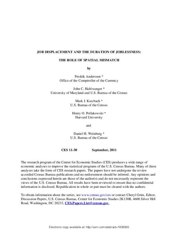 (PDF) Job Displacement and the Duration of Joblessness: The Role of ...