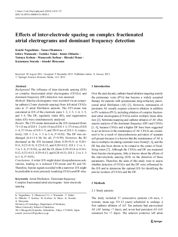 Pdf Effects Of Inter Electrode Spacing On Complex Fractionated Atrial Electrograms And