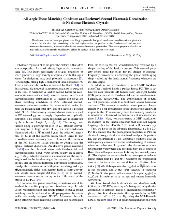 (PDF) All-Angle Phase Matching Condition and Backward Second-Harmonic Localization in Nonlinear ...