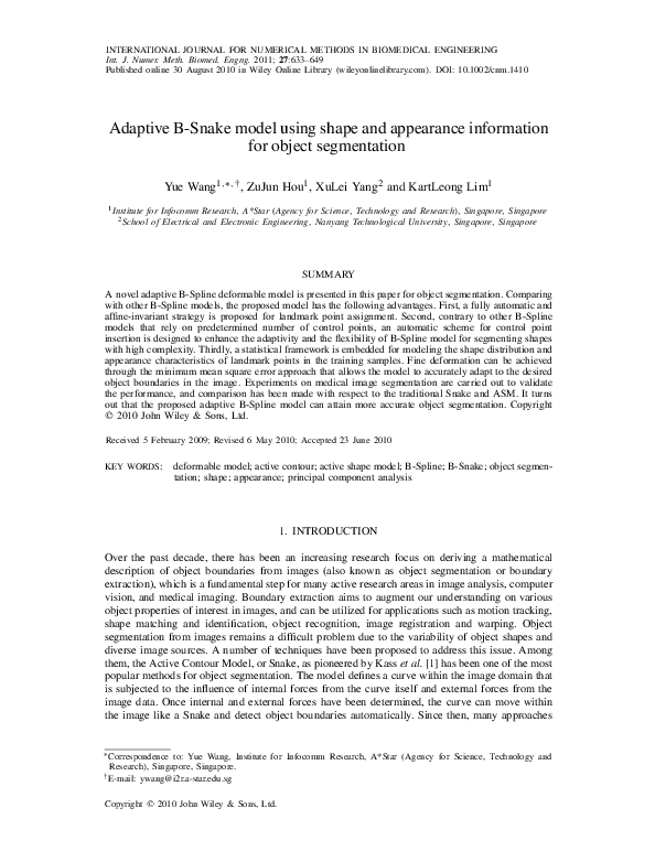 (PDF) Adaptive B-Snake model using shape and appearance information for object segmentation