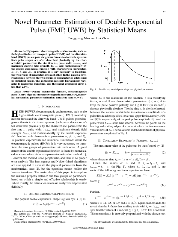(PDF) Novel Parameter Estimation of Double Exponential Pulse (EMP, UWB) by Statistical Means
