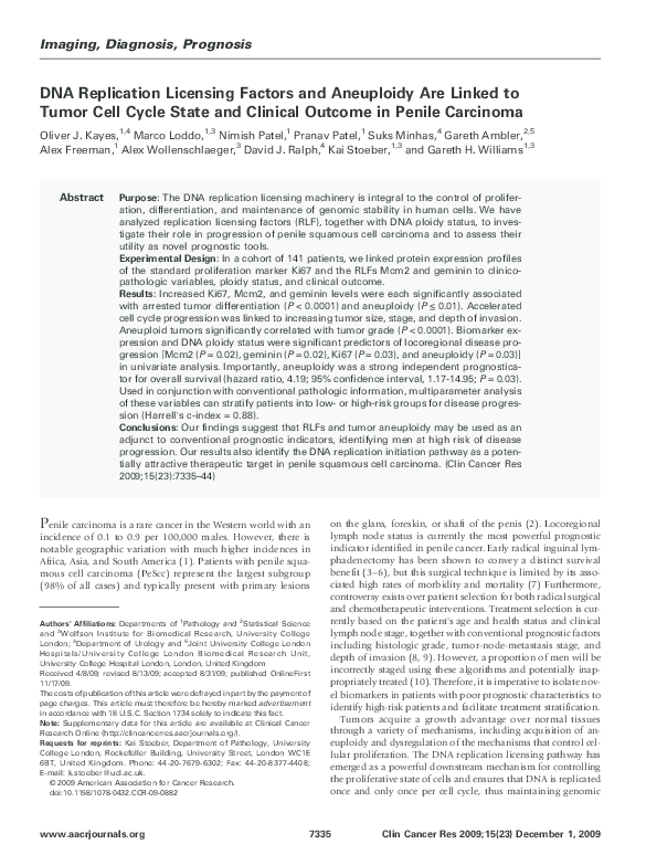 (PDF) DNA Replication Licensing Factors and Aneuploidy Are Linked to ...
