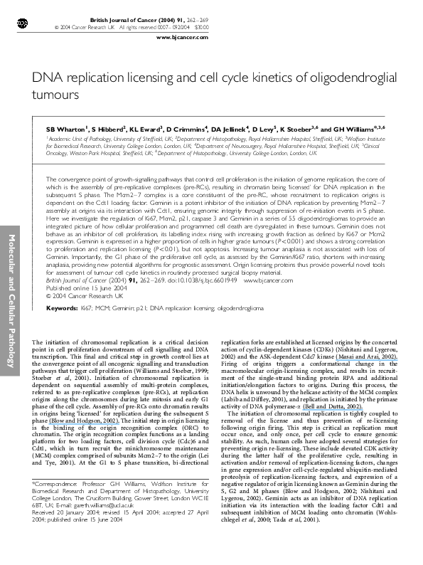 (PDF) DNA replication licensing and cell cycle kinetics of normal and ...