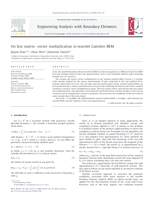 (PDF) On fast matrix–vector multiplication in wavelet Galerkin BEM
