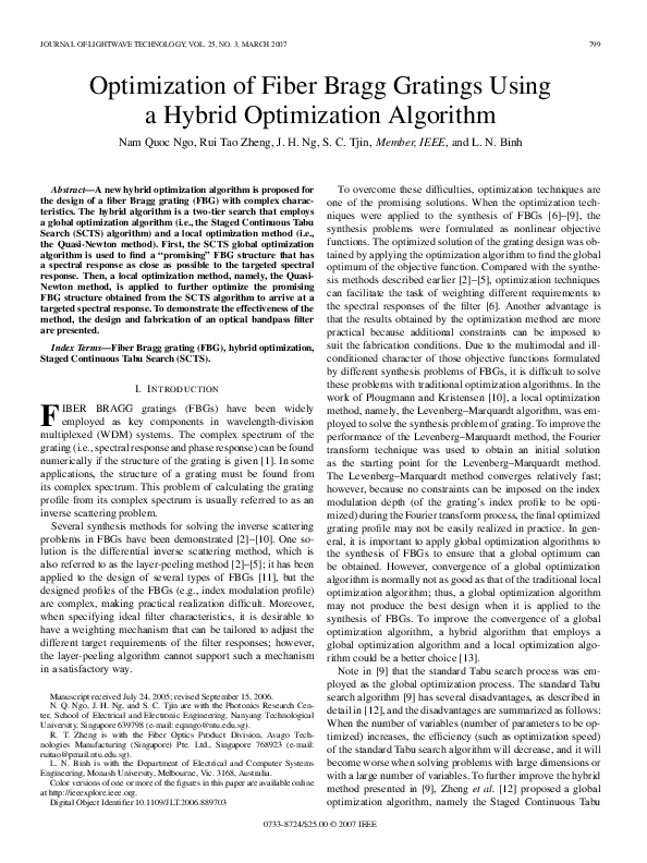 (PDF) Optimization of Fiber Bragg Gratings Using a Hybrid Optimization Algorithm
