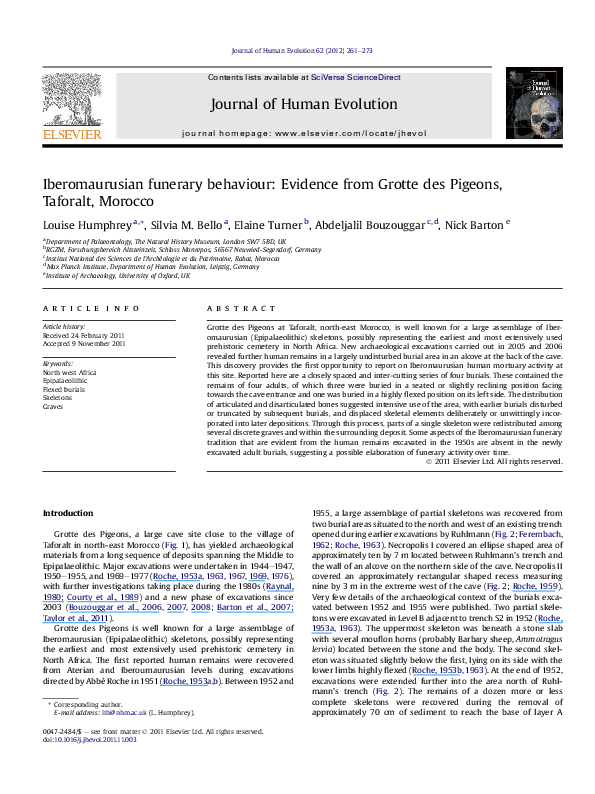 (PDF) Iberomaurusian funerary behaviour: Evidence from Grotte des ...