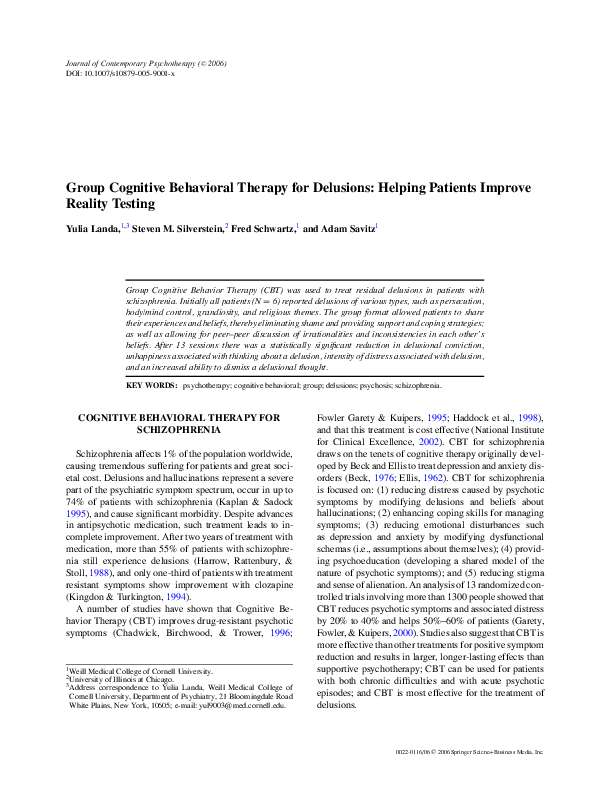 (PDF) Group Cognitive Behavioral Therapy for Delusions: Helping ...