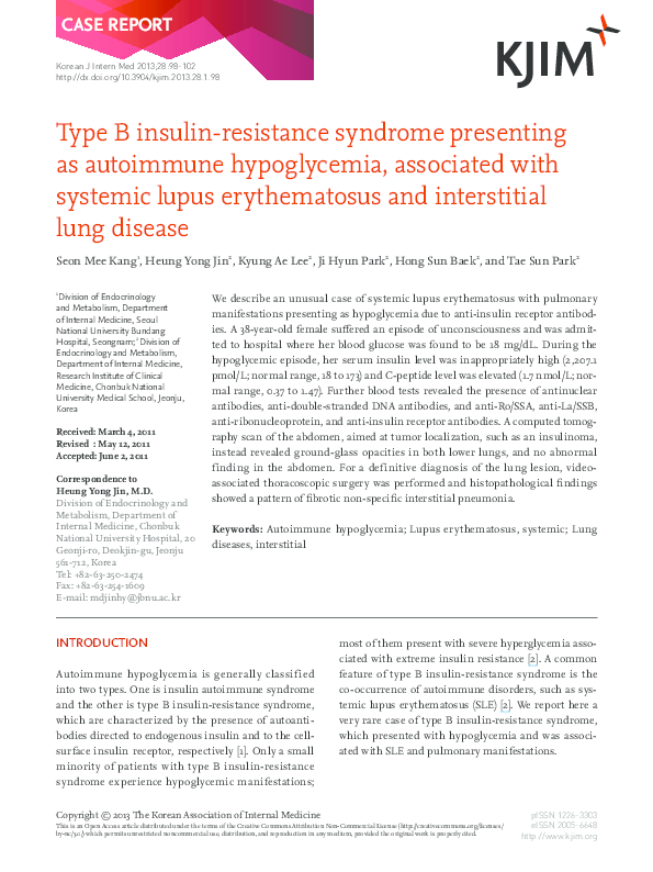 (PDF) Type B insulin-resistance syndrome presenting as autoimmune ...