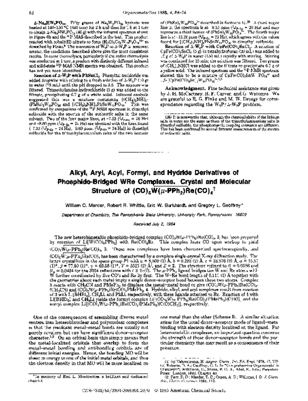 (PDF) Alkyl, aryl, acyl, and hydride derivatives of phosphido-bridged ...