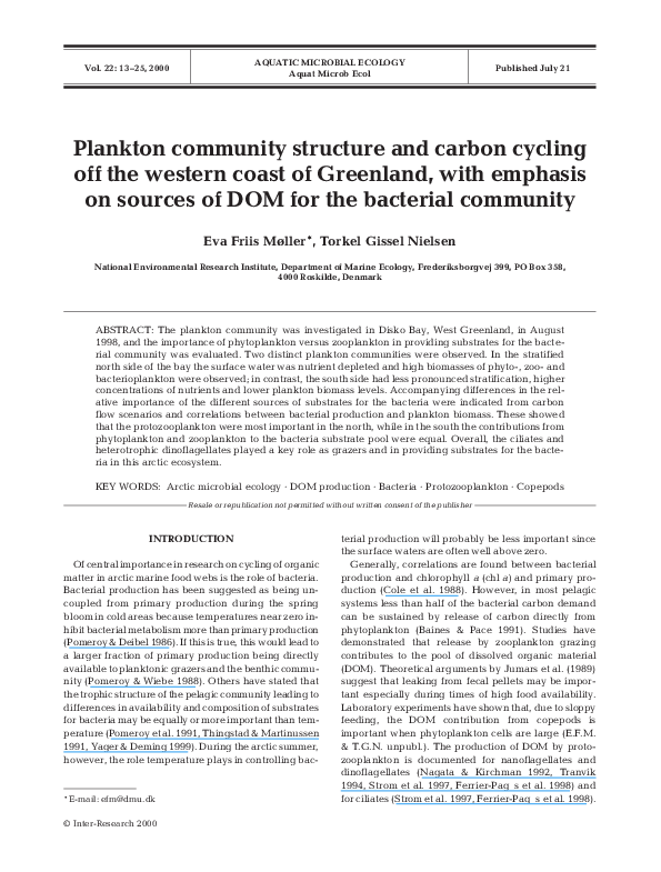 (PDF) Plankton community structure and carbon cycling in a coastal ...