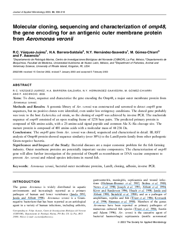 (PDF) Molecular cloning, sequencing and characterization of omp48, the gene encoding for an ...