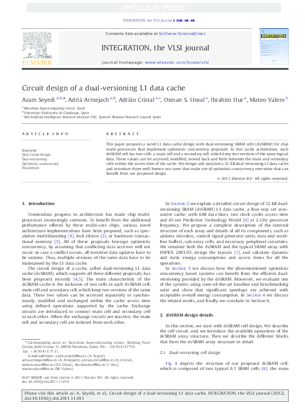 (PDF) Circuit design of a dual-versioning L1 data cache for optimistic concurrency