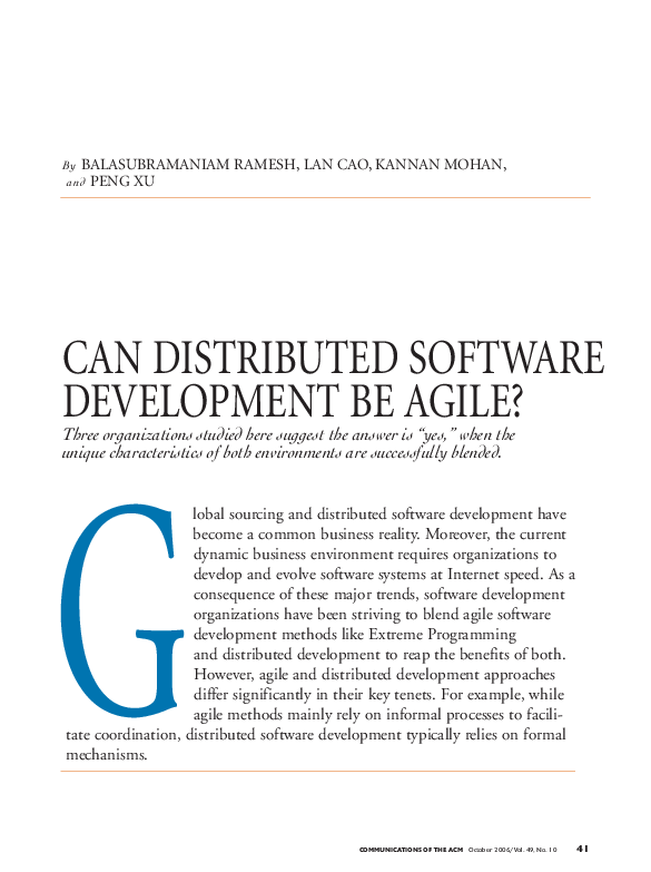 (PDF) Can distributed software development be agile