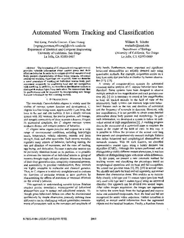 (PDF) Automated worm tracking and classification