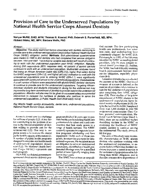 (PDF) Provision of Care to the Underserved Populations by National ...