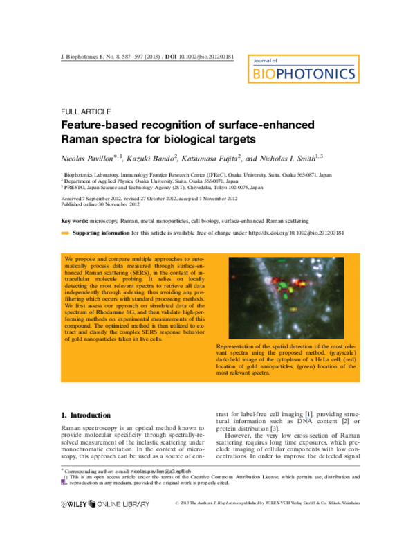 (PDF) Feature-based recognition of surface-enhanced Raman spectra for biological targets