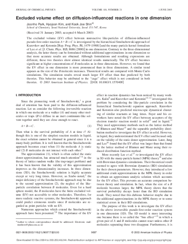 (PDF) Excluded volume effect on diffusion-influenced reactions in one ...