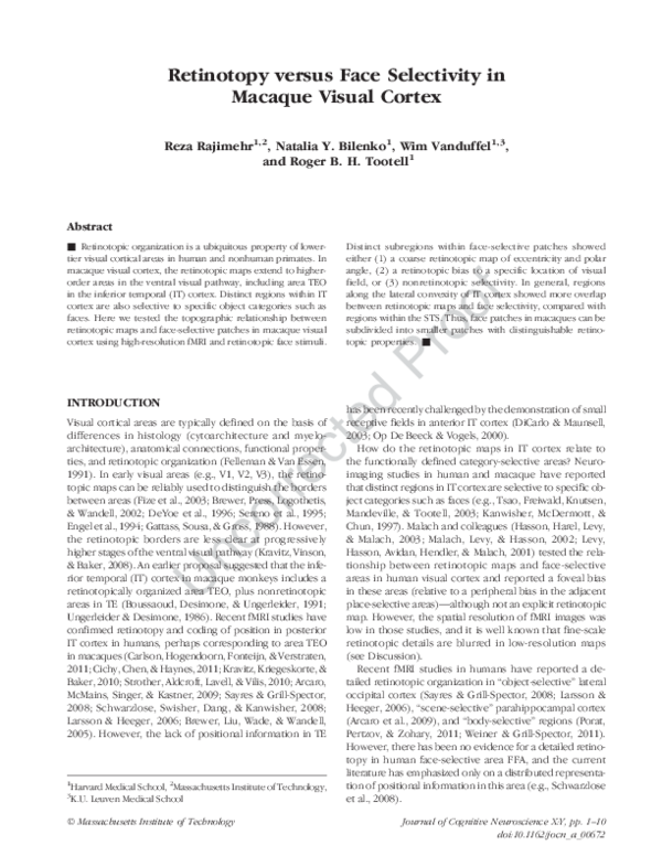 Pdf Retinotopy Versus Face Selectivity In Macaque Visual Cortex