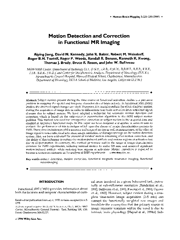 (PDF) Motion detection and correction in functional MRI