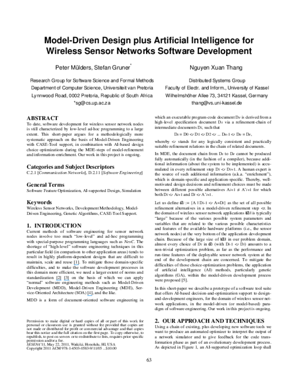 Pdf Model Driven Design Plus Artificial Intelligence For Wireless Sensor Networks Software