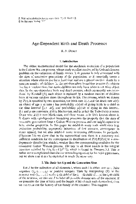 (PDF) Age-dependent birth and death processes