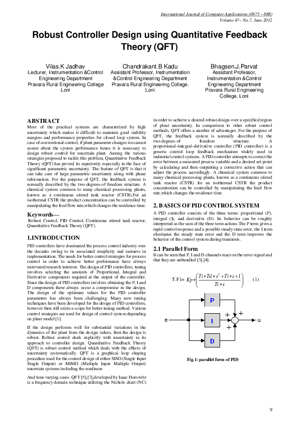 Pdf Robust Controller Design Using Quantitative Feedback Theory Qft
