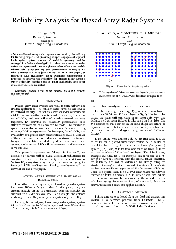(PDF) Reliability analysis for phased array radar systems