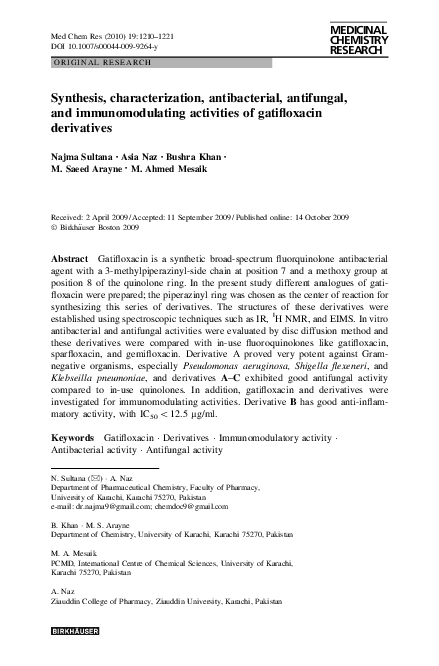 (PDF) Synthesis, characterization, antibacterial, antifungal and immunomodulating activities of ...