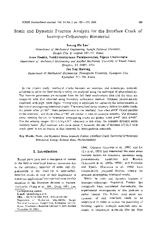 Pdf Static And Dynamic Fracture Analysis For The Interface Crack Of Isotropic Orthotropic