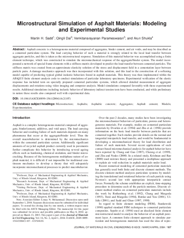 (PDF) Microstructural Simulation of Asphalt Materials: Modeling and Experimental Studies