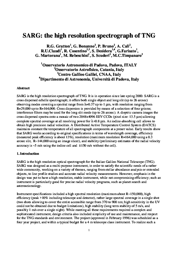 (PDF) SARG: The High Resolution Spectrograph of TNG