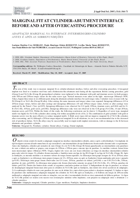(PDF) Marginal fit at cylinder-abutment interface before and after ...