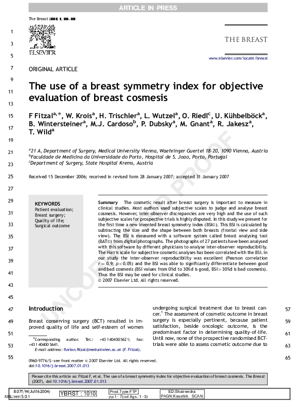 The Use Of A Breast Symmetry Index For Objective Evaluation Of Breast
