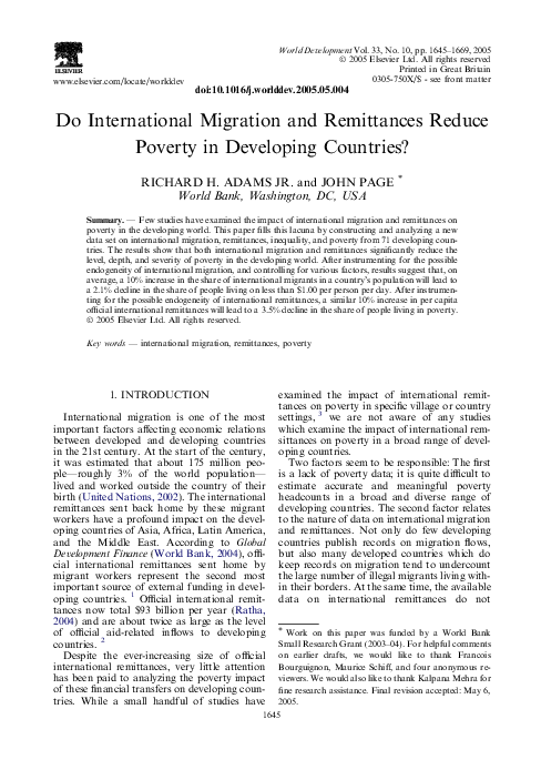 (PDF) Do international migration and remittances reduce poverty in developing countries