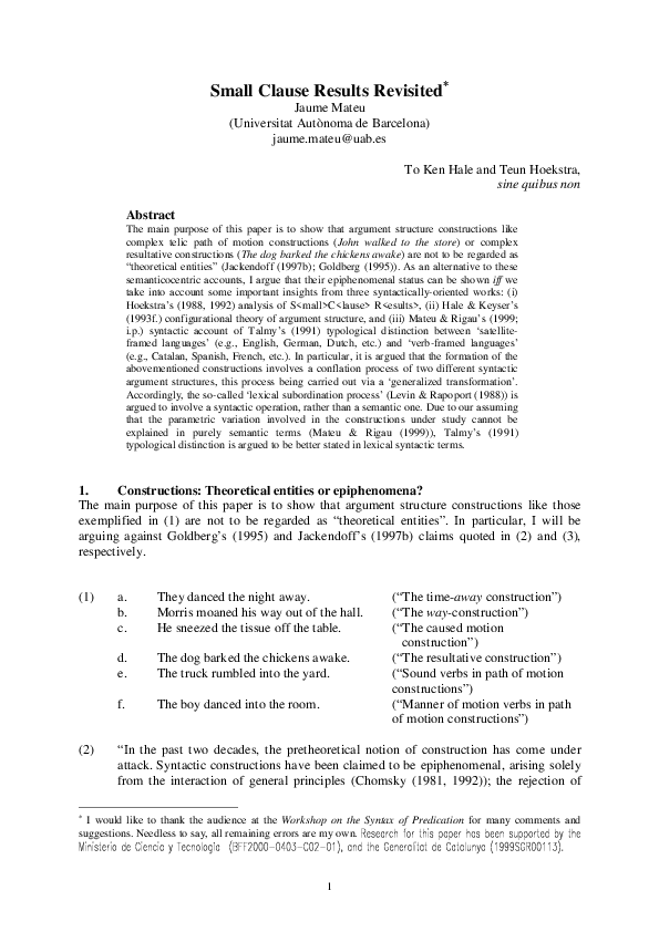 (PDF) Small Clause Results Revisited