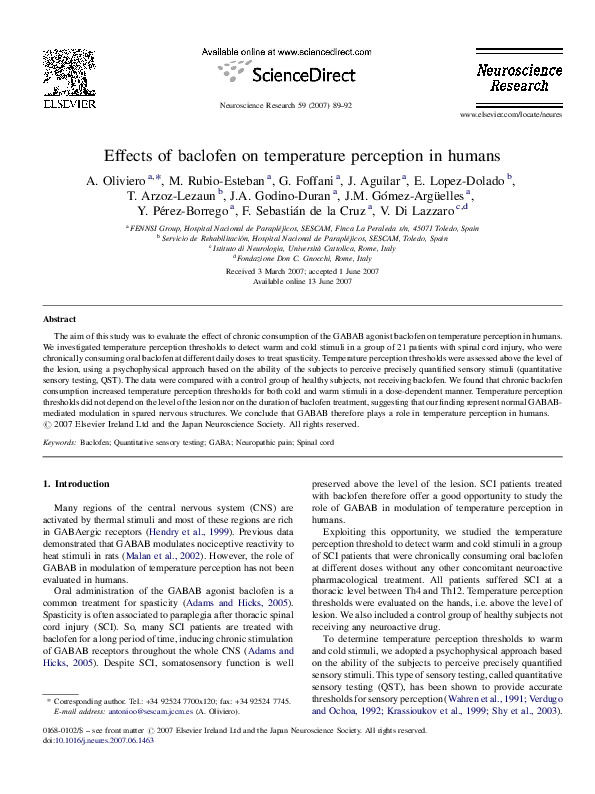 (PDF) Effects of baclofen on temperature perception in humans