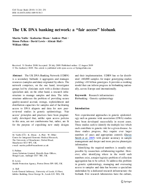 (PDF) The UK DNA banking network: a "fair access" biobank