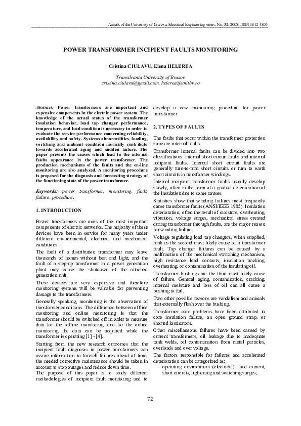 (PDF) Power Transformer Incipient Faults Monitoring