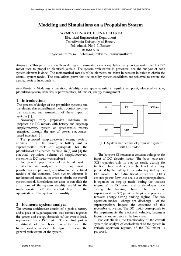 (PDF) Modeling and simulations on a propulsion system