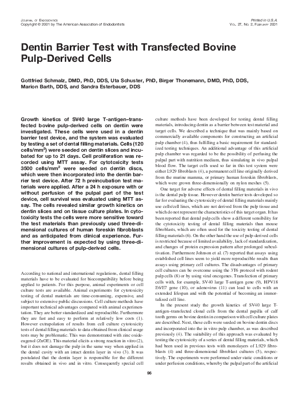 (PDF) Dentin Barrier Test with Transfected Bovine Pulp-Derived Cells