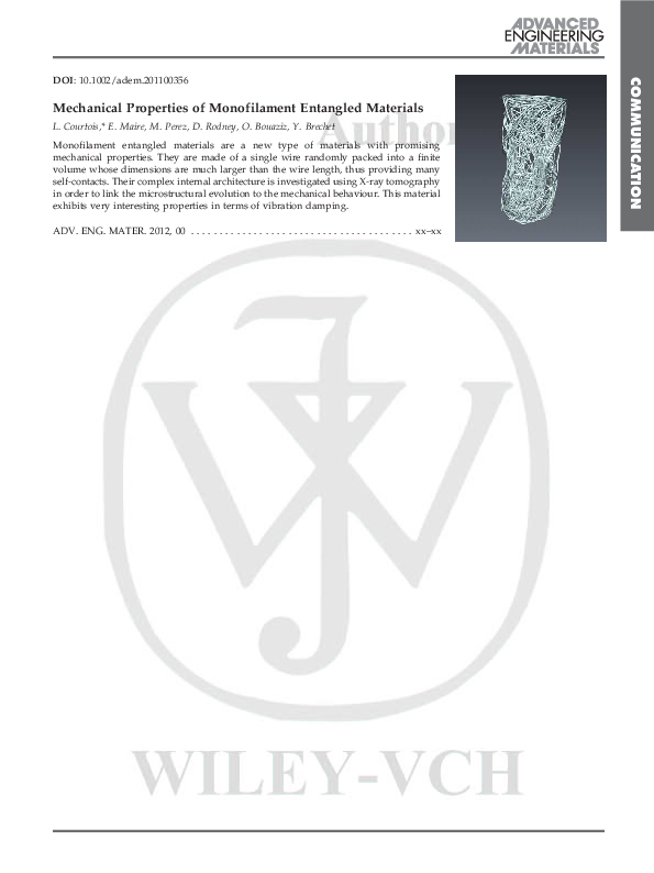 (PDF) Mechanical properties of Monofilament entangled materials