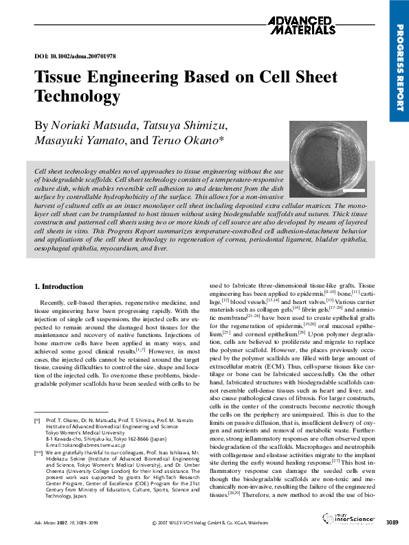 (PDF) Tissue Engineering Based on Cell Sheet Technology