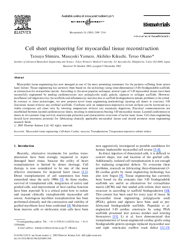 (PDF) Cell sheet engineering for myocardial tissue reconstruction