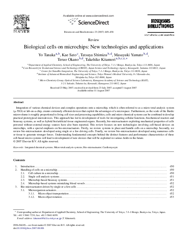 (PDF) Biological cells on microchips: New technologies and applications