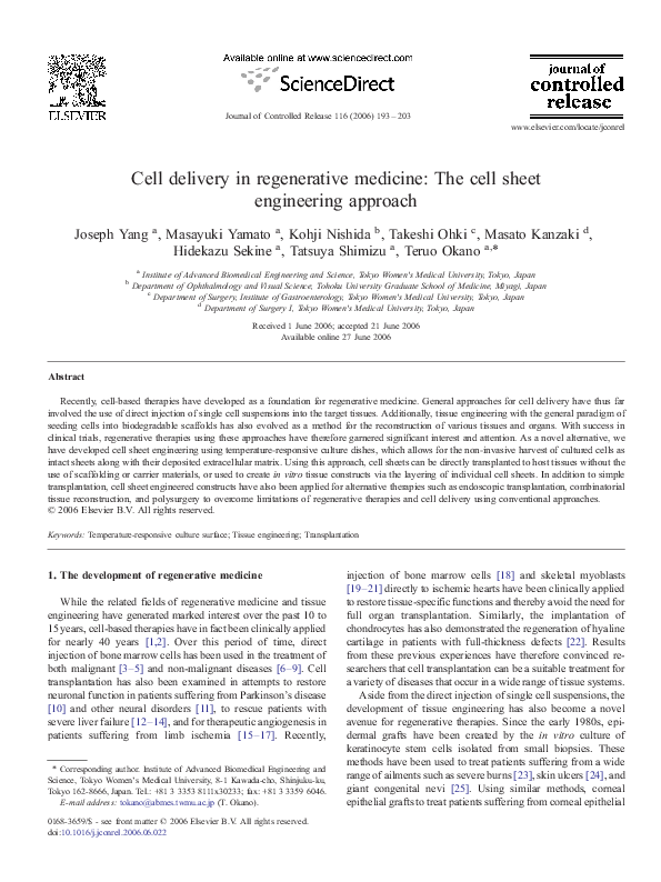 (PDF) Cell delivery in regenerative medicine: The cell sheet ...