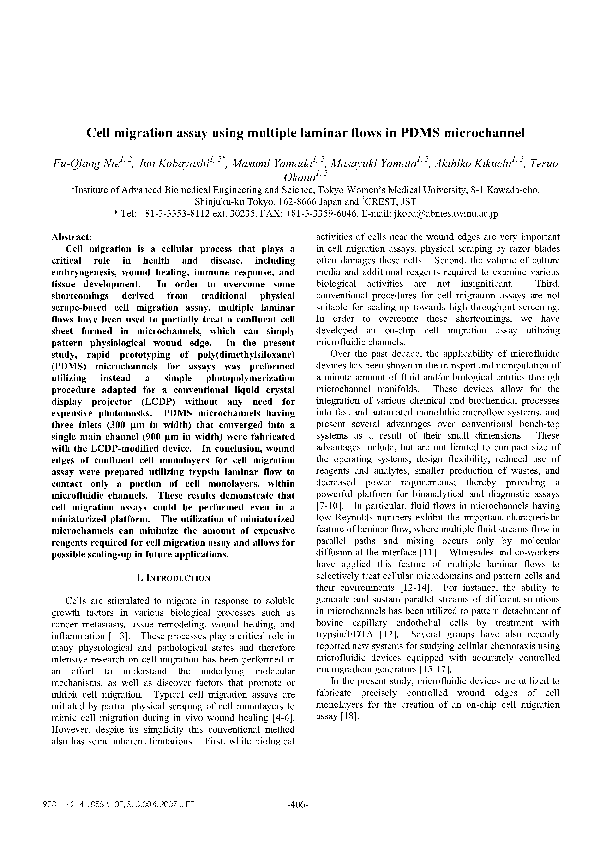 (PDF) Cell migration assay using multiple laminar flows in PDMS ...