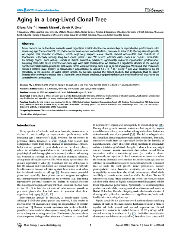 (PDF) Senescence in Long-Lived Clonal Aspen Trees