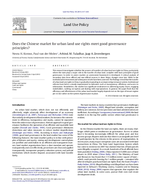 (PDF) Does the Chinese market for urban land use rights meet good ...