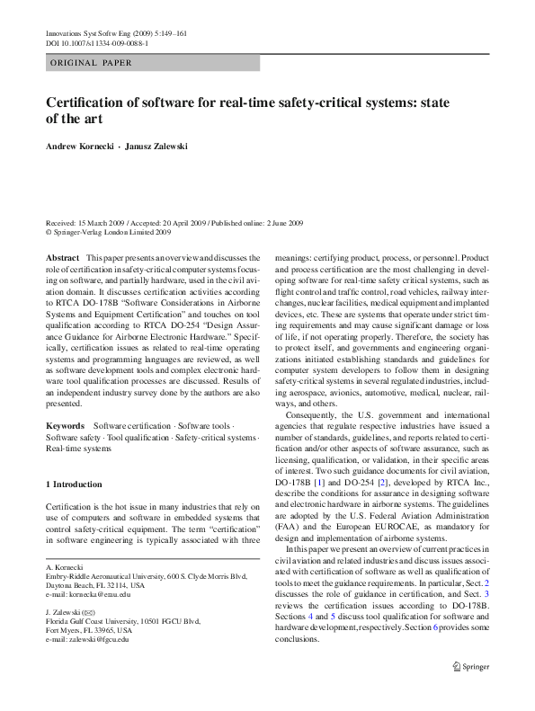 (PDF) Certification of software for real-time safety-critical systems ...