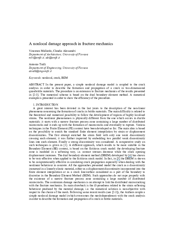(PDF) A nonlocal damage approach in fracture mechanics